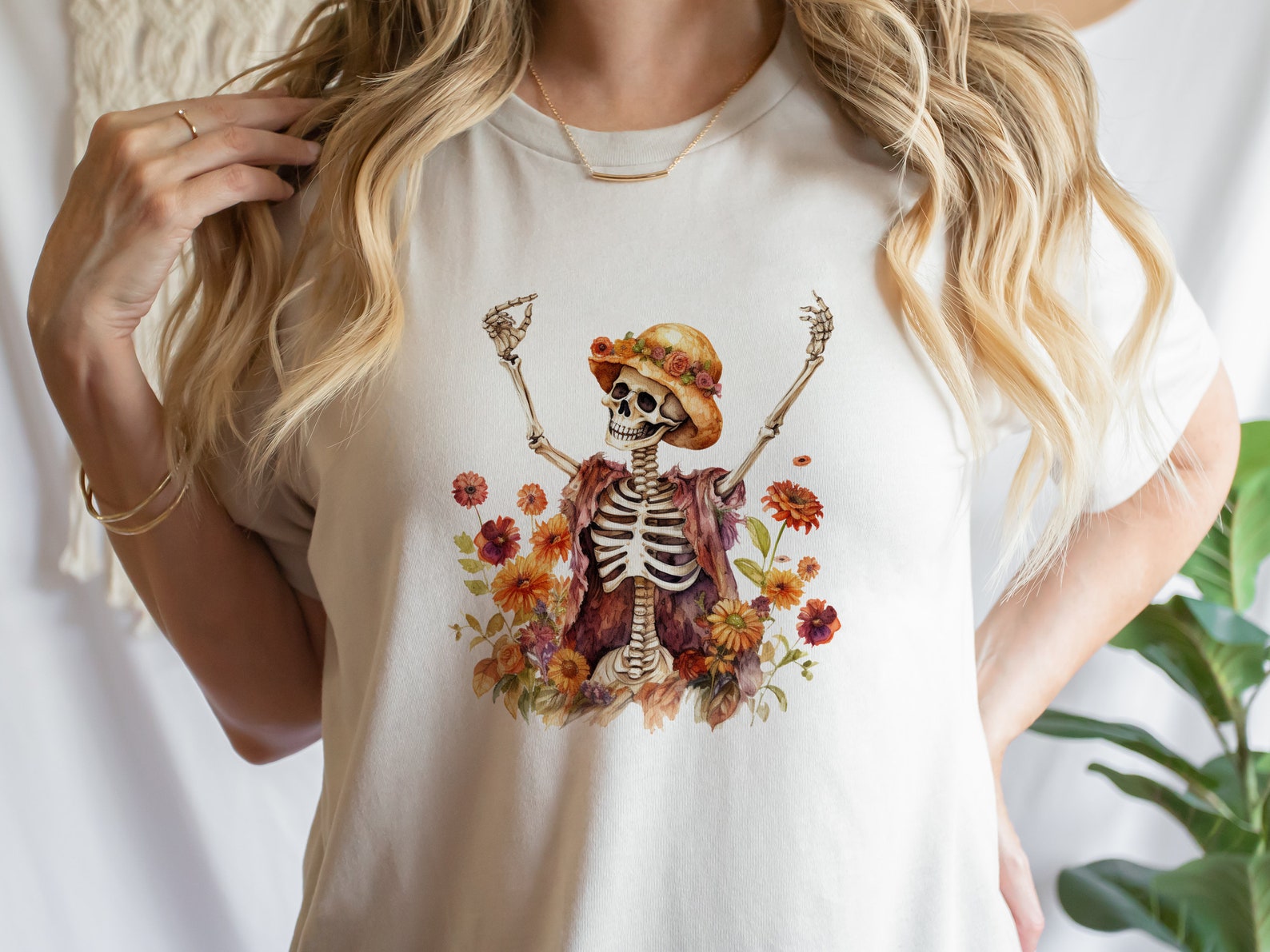 Watercolor Fall Skeleton Clipart, Dancing Skeleton Png, Floral Skeleton ...