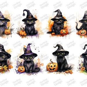 Watercolor Halloween Cat Png, Cute Halloween Png, Witch Cat Clipart ...
