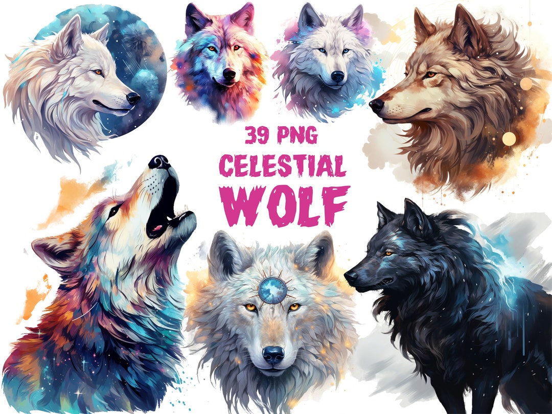 Watercolor Celestial Wolf Png, Celestial Clipart, Mystic Wolf Clipart ...