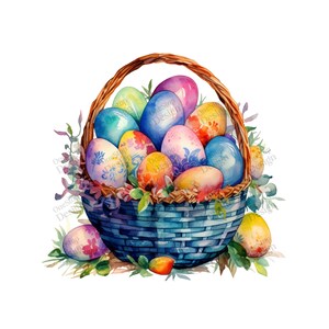 Watercolor Easter Basket Clipart, Easter Day Png, Eggs Basket Png ...