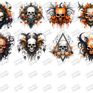 Watercolor Halloween Skull Png, Skull Sublimation, Halloween Png Bundle ...