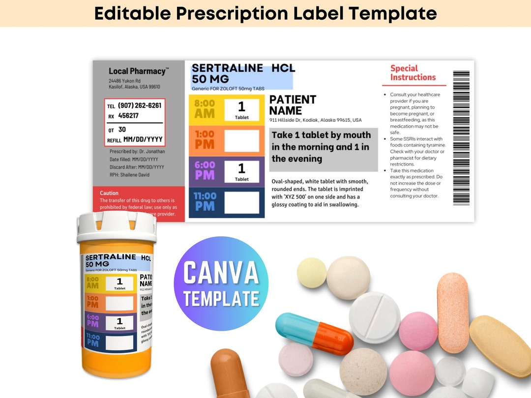Prescription Label Template, Editable Canva Template, Easy to Edit ...