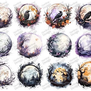 Watercolor Halloween Moon Clipart, Full Moon Png, Spooky Halloween ...