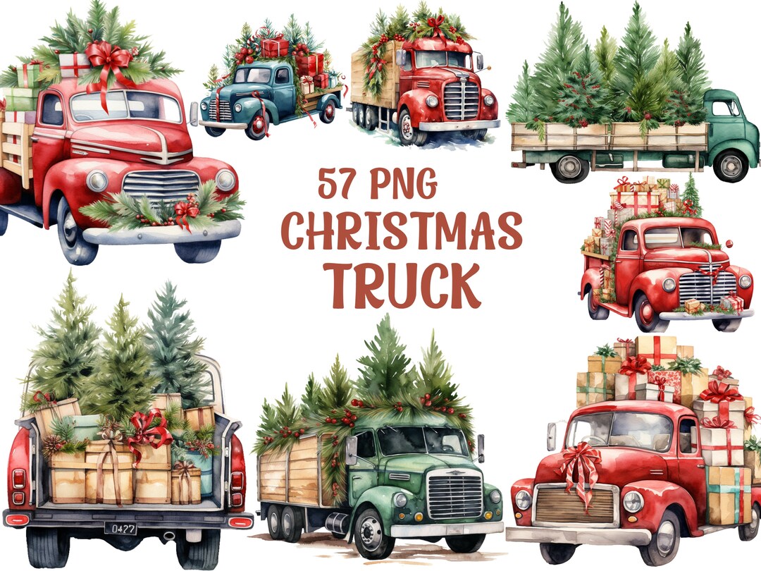 Watercolor Christmas Truck Png, Red Truck Clipart, Vintage Truck Png ...