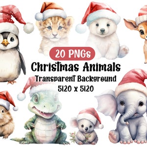Watercolor Christmas Animals Clipart, Xmas Animals Png, Animal ...