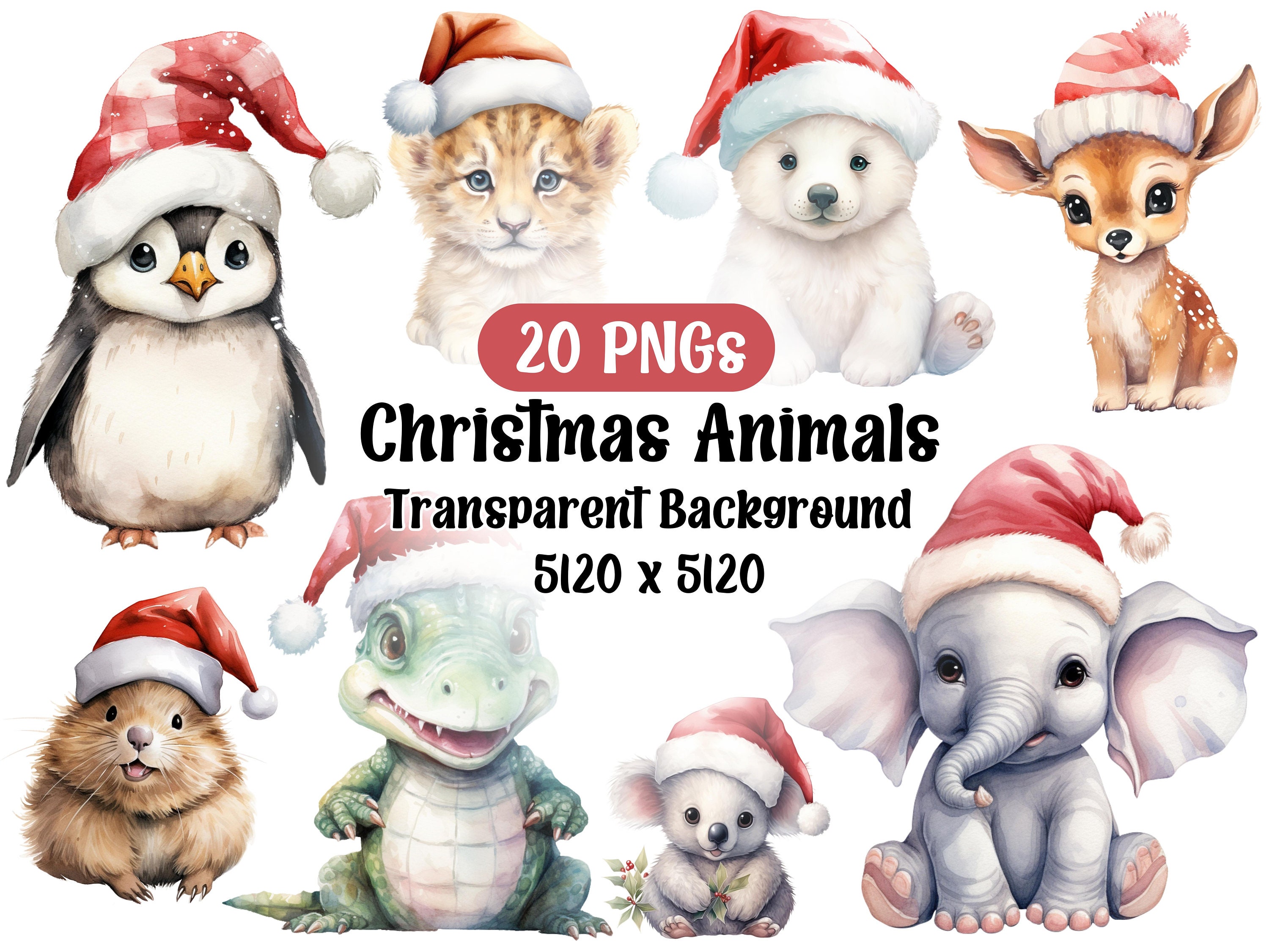 Watercolor Christmas Animals Clipart Xmas Animals Png Animal - Etsy