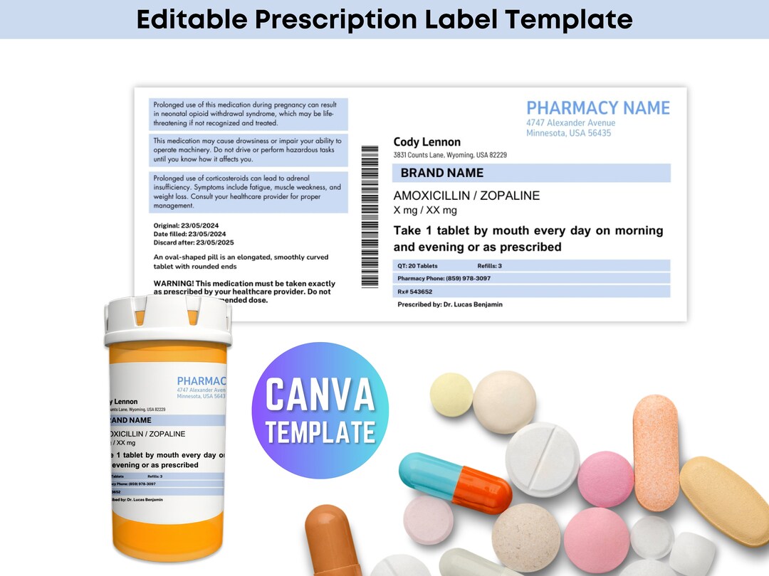 Editable Canva Prescription Label Template, Printable Medicine Label ...