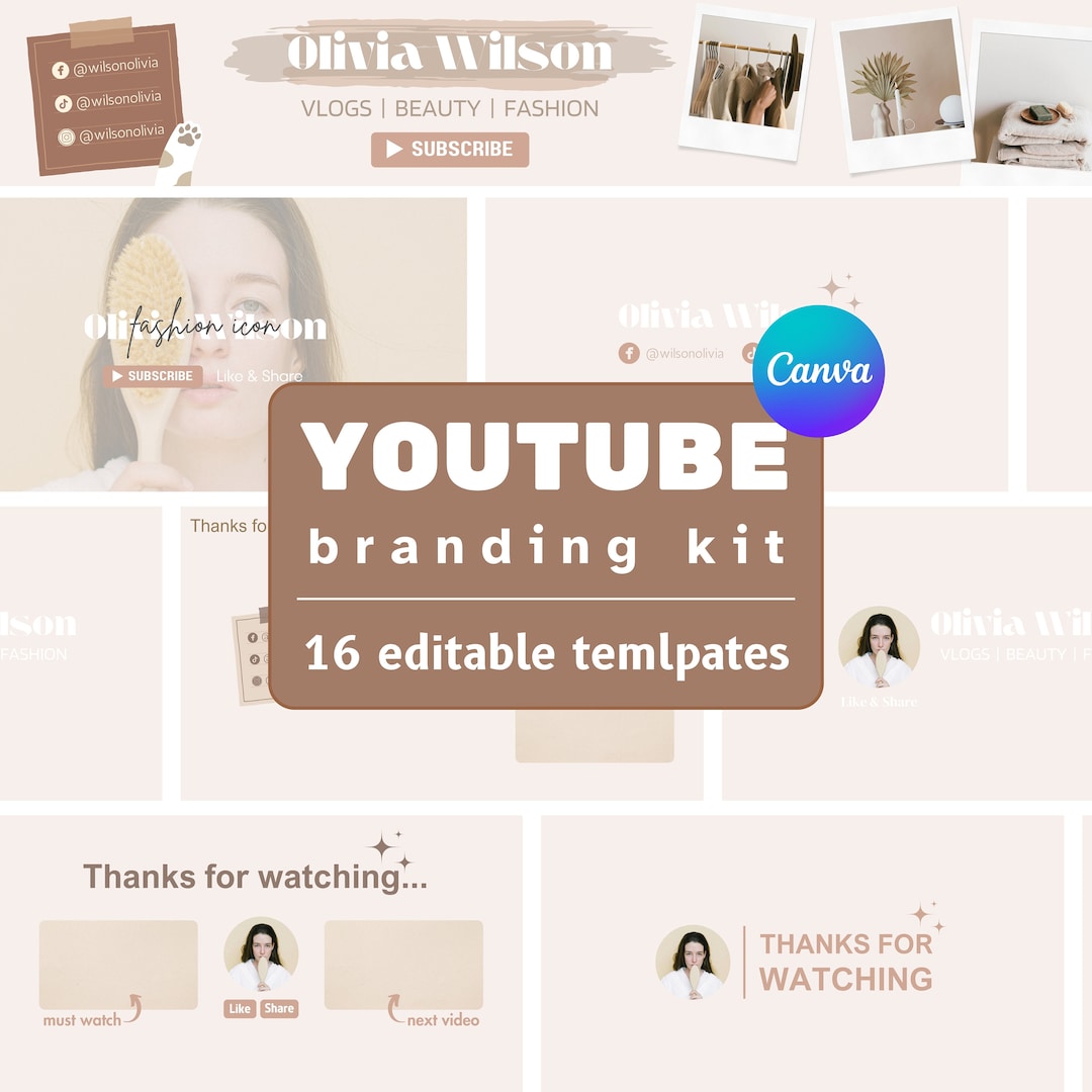 Minimal Youtube Branding Kit Neutral, Youtube Package, Banners, Intros ...