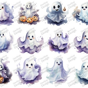 Watercolor Cute Ghost Clipart, Halloween Clipart, Halloween Ghost Png ...