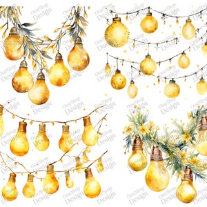 Watercolor Christmas Lights Clipart, Christmas Decor, Holiday Clipart ...