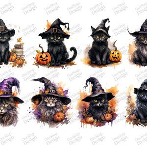Watercolor Halloween Cat Png, Cute Halloween Png, Witch Cat Clipart ...