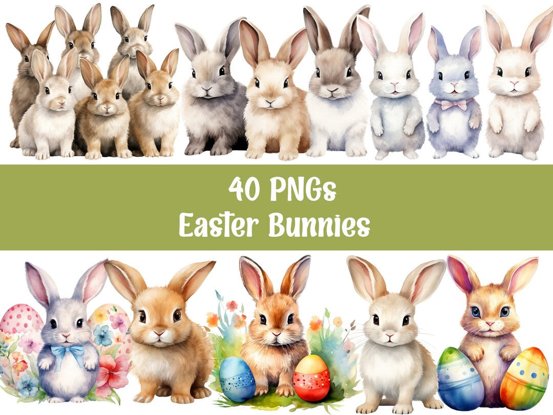 Watercolor Easter Bunny Clipart, Easter Png Design, Cute Bunny Clipart ...