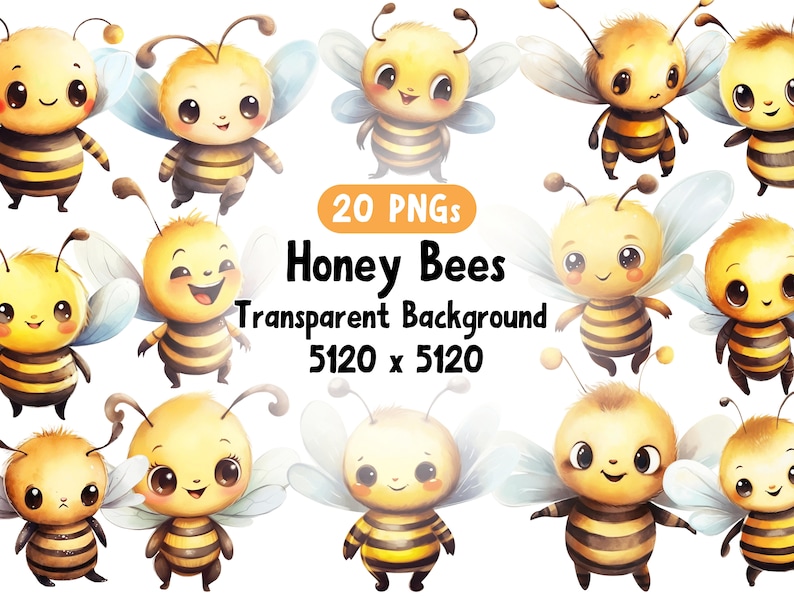 Watercolor Honey Bee Clipart Cute Bee Png Bumble Bee Png - Etsy