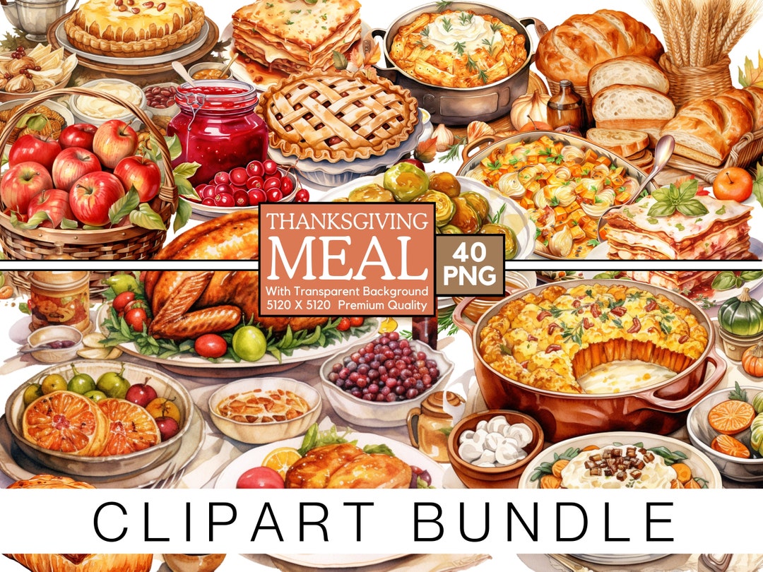 Watercolor Thanksgiving Meal Clipart, Thanksgiving Png, Fall Autumn ...