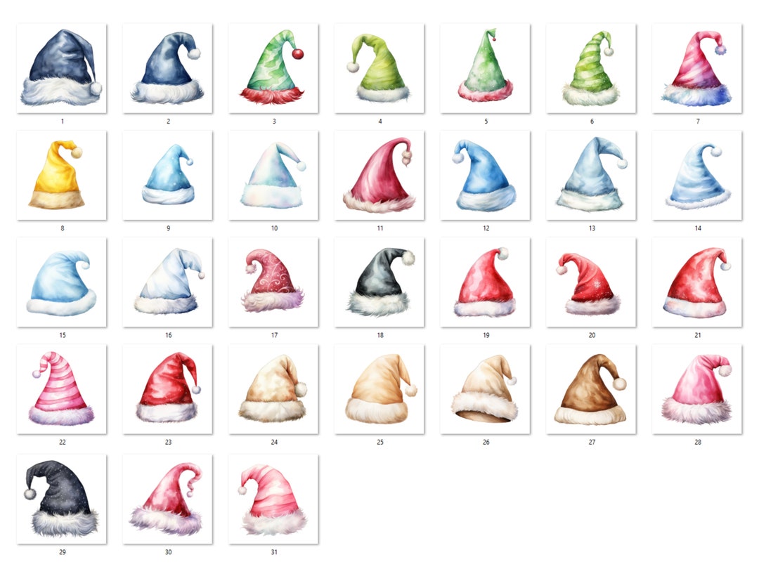 Watercolor Santa Hat Clipart, Holiday Bundle Png, Winter Hat Png ...