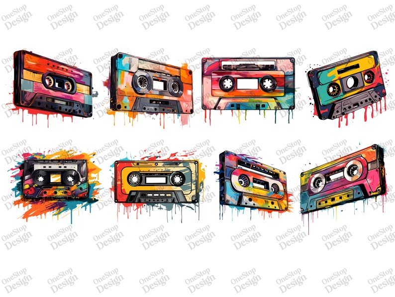 Watercolor Retro Cassettes Clipart Cassette Tapes Png Music - Etsy