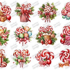 Watercolor Christmas Candy Clipart, Candy Cane Png, Christmas Sweets ...