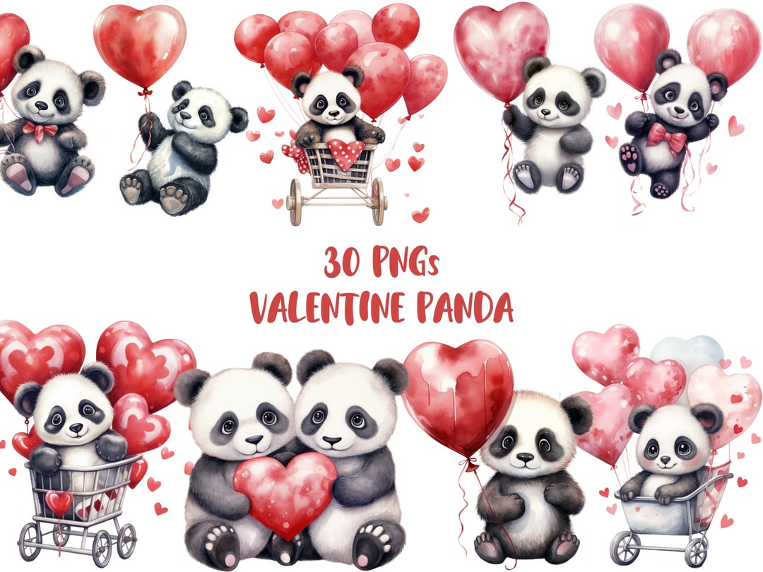 Watercolor Valentine Panda Clipart, Love Clipart, Cute Panda Png, Baby ...