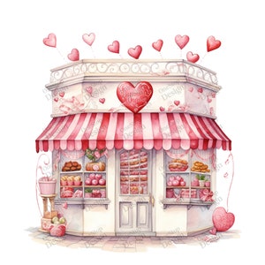 Watercolor Valentine Candy Shop Clipart, Valentines Day Png, Romantic ...