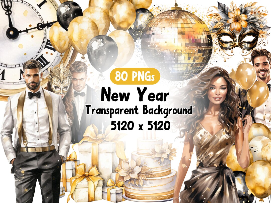 Watercolor New Year Clipart, Celebration Clipart, Happy New Year Png ...