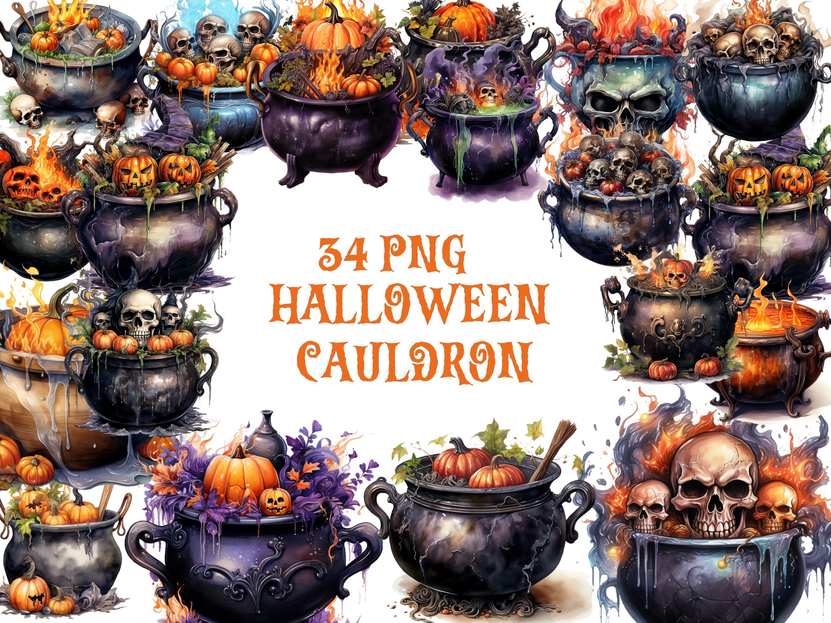 Watercolor Halloween Cauldron Clipart Witch Cauldron Png - Etsy