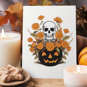 Watercolor Fall Skeleton Clipart, Fall Sublimation Png, Fall Skull Png ...