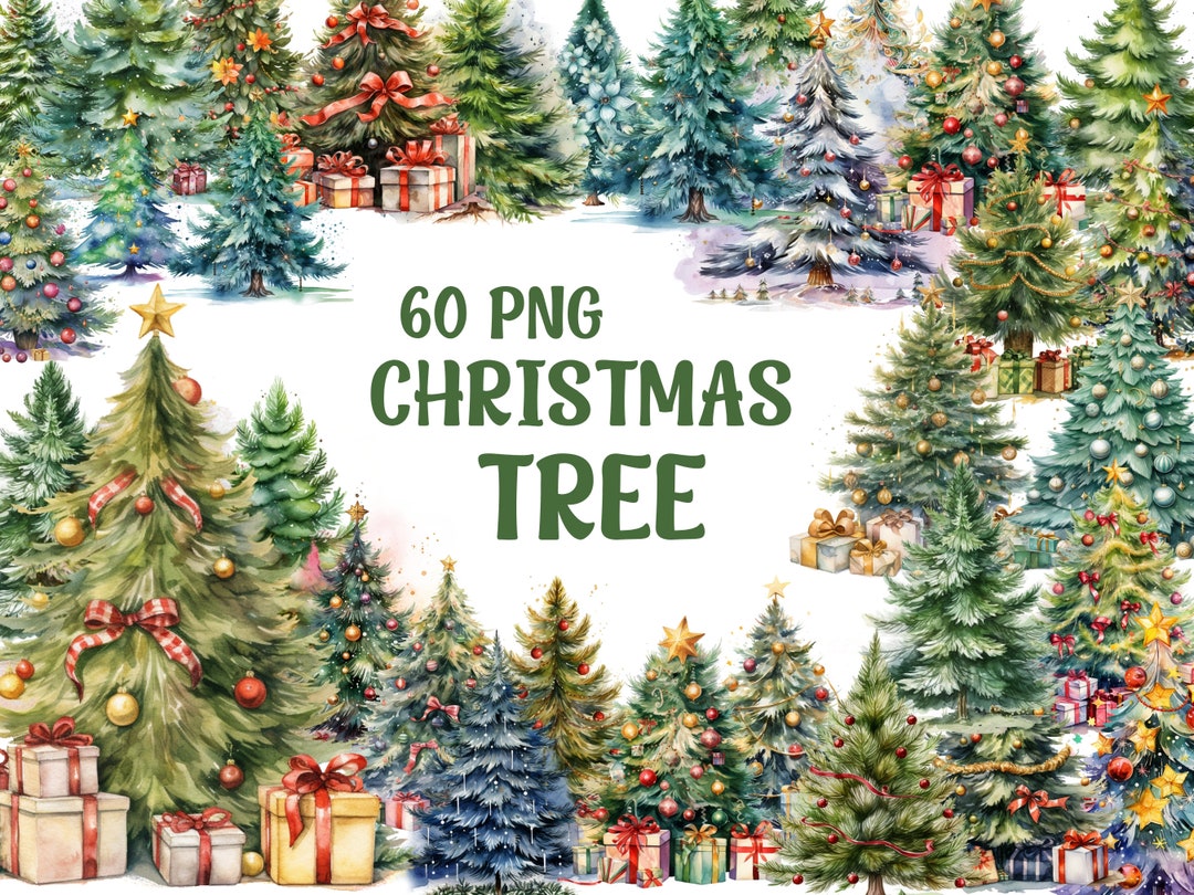 Watercolor Christmas Tree Clipart, Christmas Tree Png, Christmas Decor ...