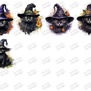 Watercolor Halloween Cat Png, Cute Halloween Png, Witch Cat Clipart ...