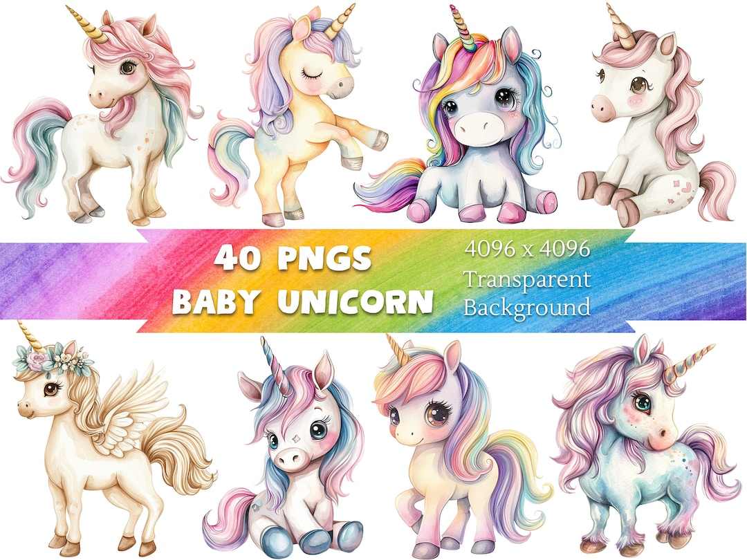 Watercolor Baby Unicorn Clipart, Cute Unicorn Clipart, Kids Designs ...