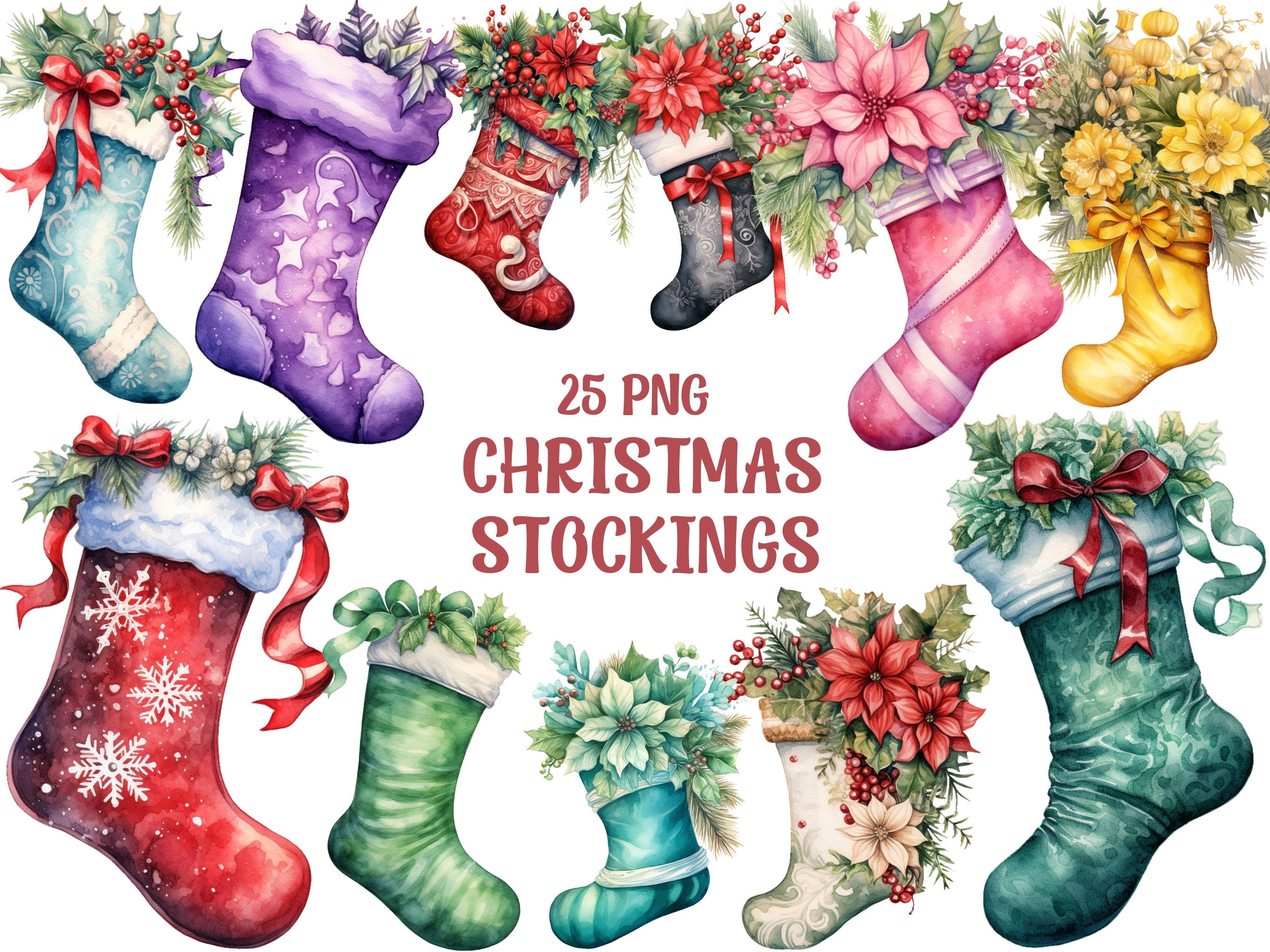 Watercolor Christmas Stocking Clipart Christmas Socks Png - Etsy