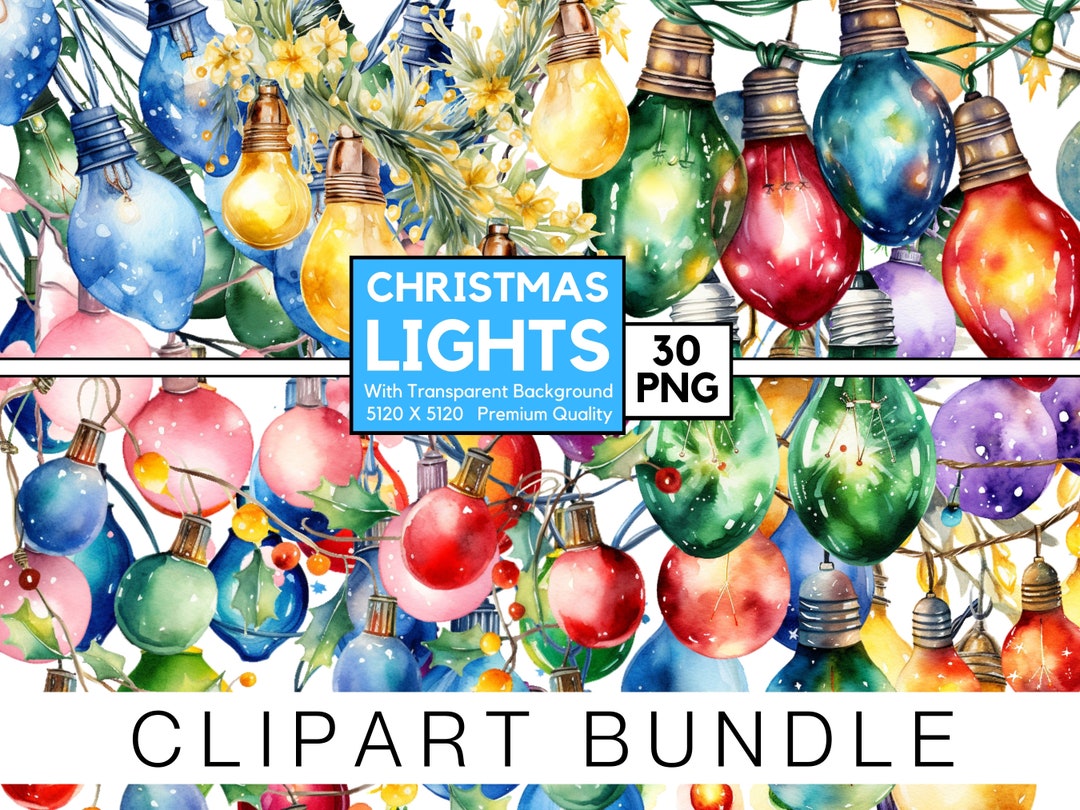 Watercolor Christmas Lights Clipart, Christmas Decor, Holiday Clipart ...