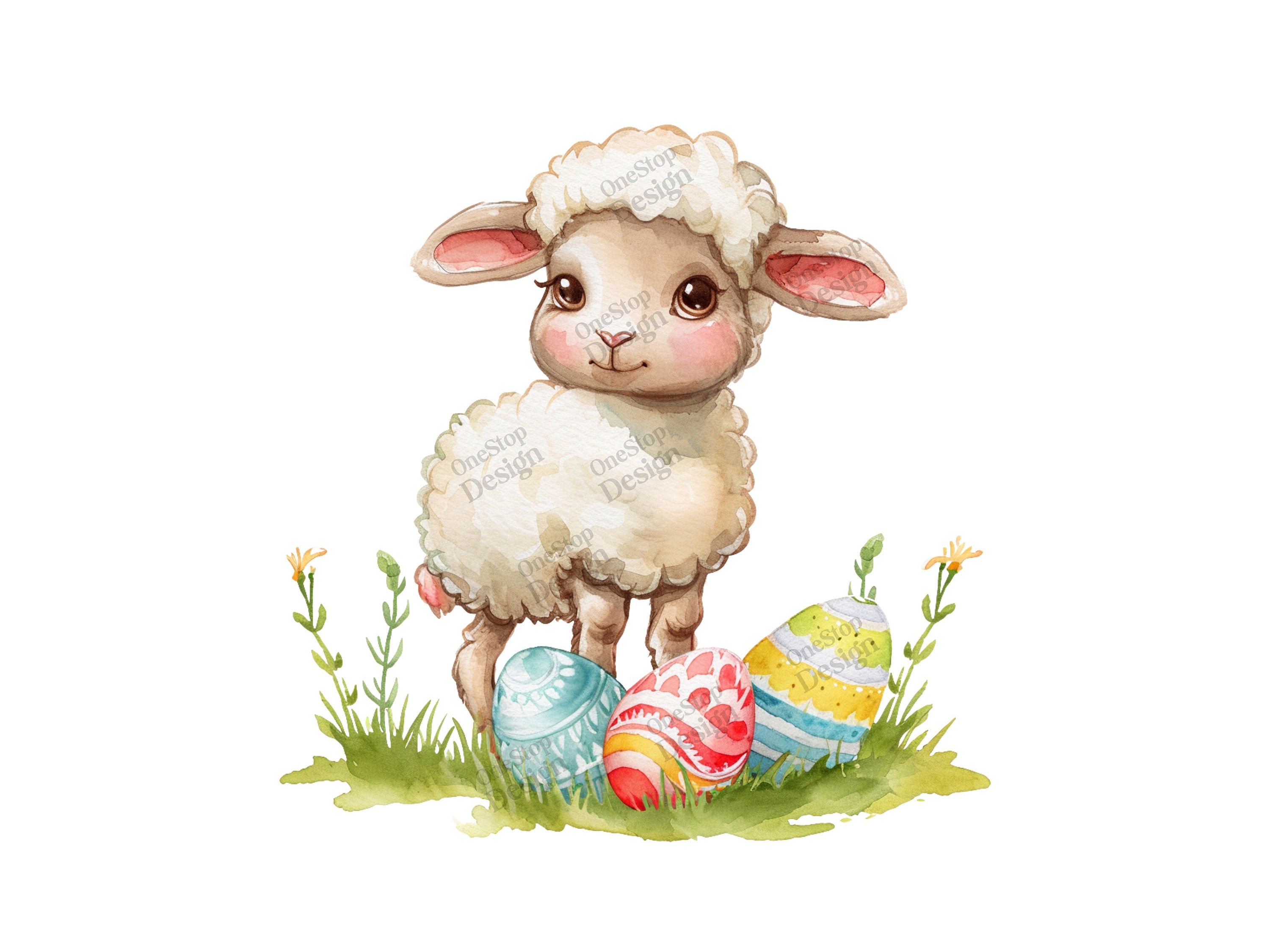 Watercolor Easter Lamb Clipart, Cute Sheep Clipart, Spring Lamb Clipart, Floral Lamb Clipart ...