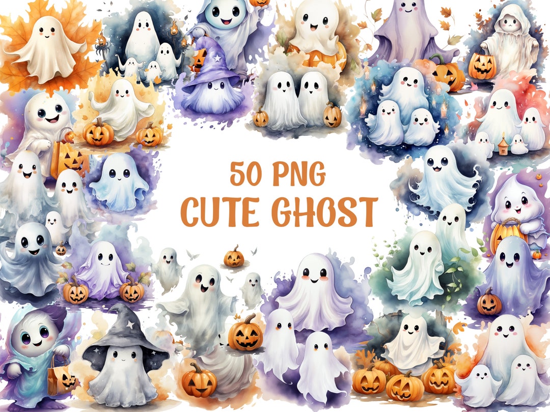 Watercolor Cute Ghost Clipart, Halloween Clipart, Halloween Ghost Png ...