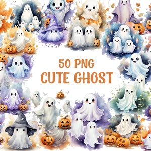 Watercolor Cute Ghost Clipart, Halloween Clipart, Halloween Ghost Png ...