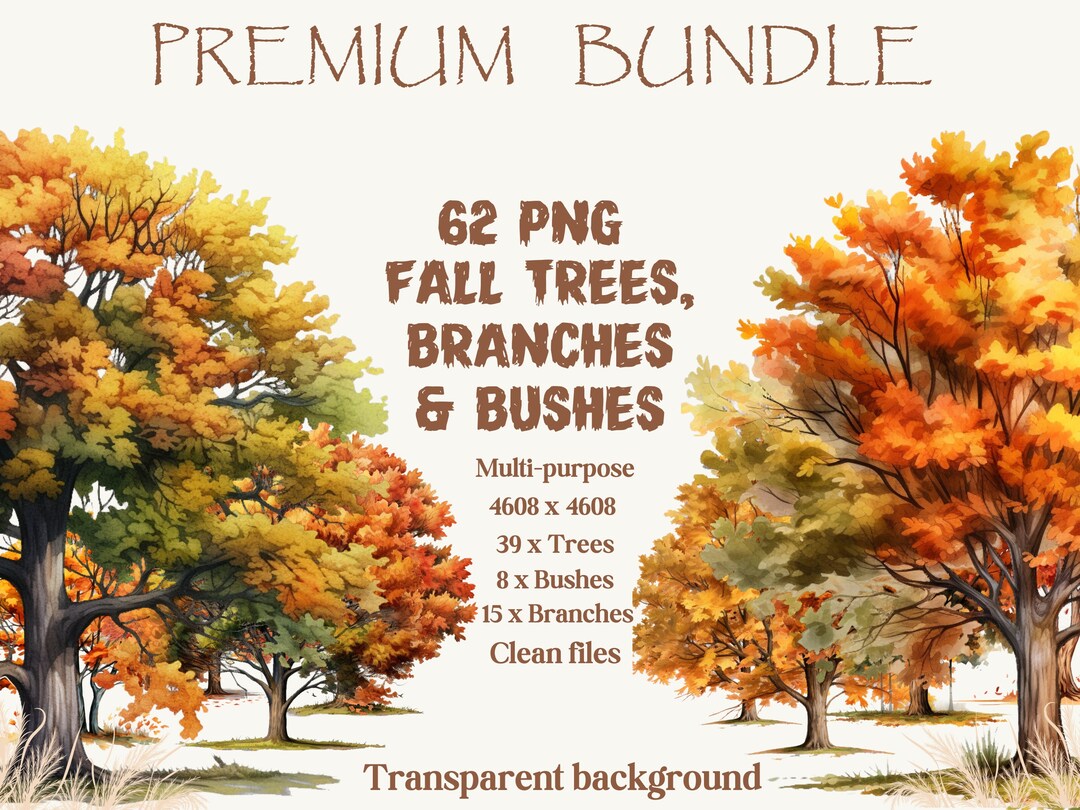 Watercolor Fall Trees and Bushes Clipart, Fall Tumbler Wrap, Watercolor ...