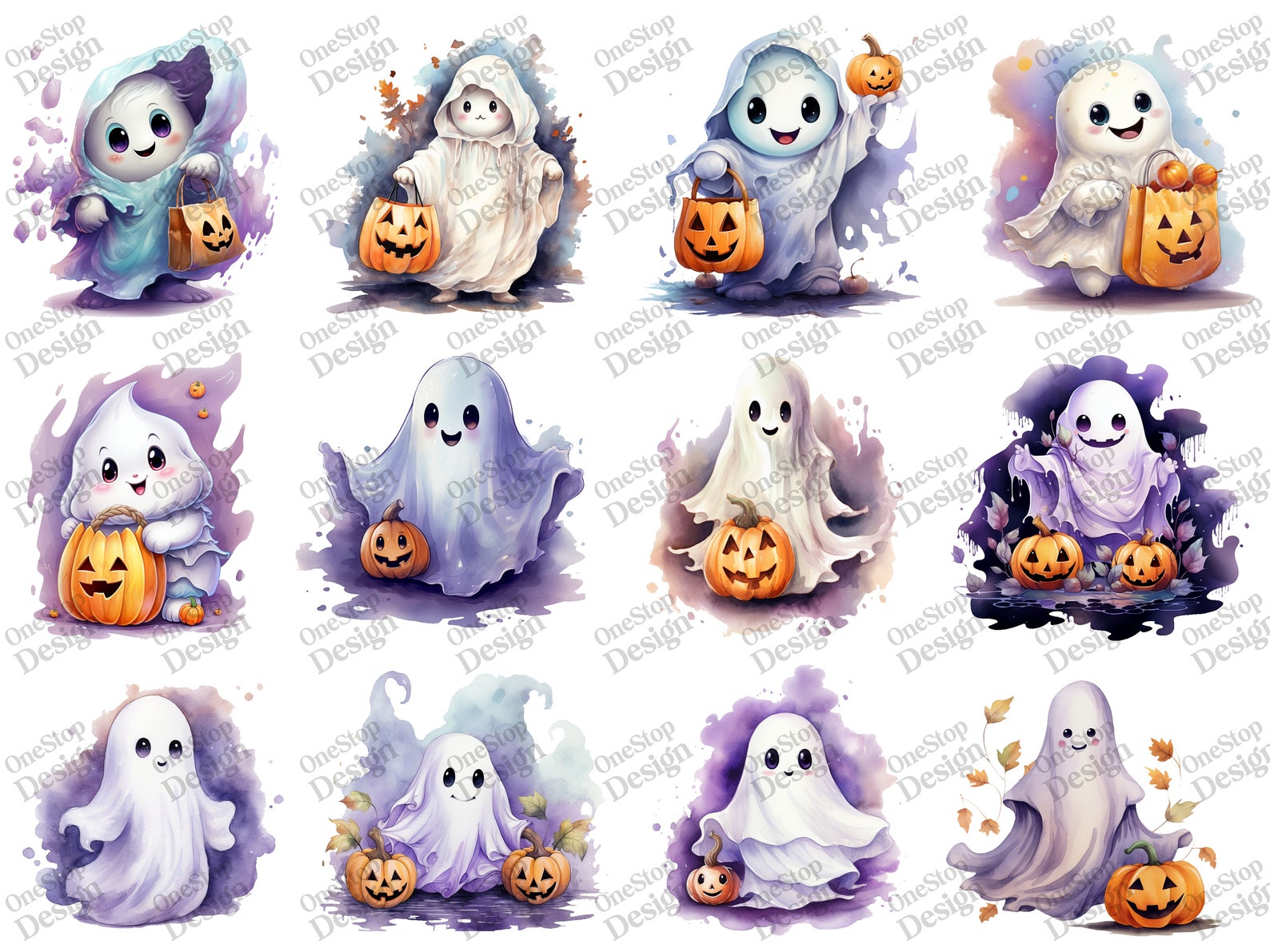 Watercolor Cute Ghost Clipart, Halloween Clipart, Halloween Ghost Png ...