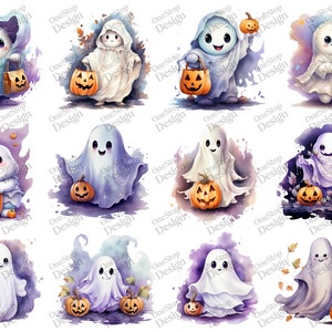 Watercolor Cute Ghost Clipart, Halloween Clipart, Halloween Ghost Png ...
