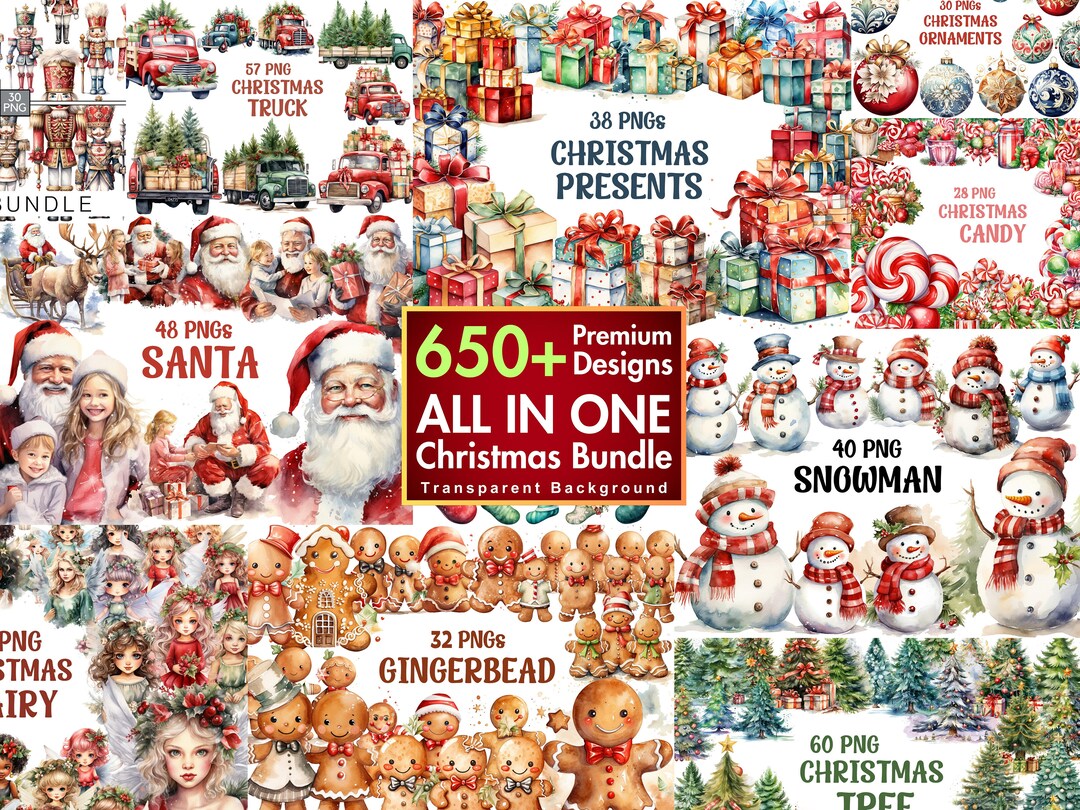 Watercolor Mega Christmas Clipart Bundle, Commercial Use, Transparent ...