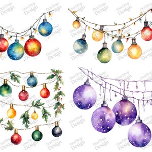 Watercolor Christmas Lights Clipart, Christmas Decor, Holiday Clipart ...