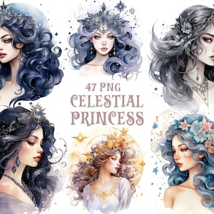 Watercolor Celestial Princess Png, Celestial Graphics, Princess Clipart ...