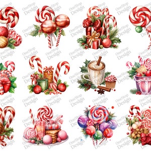 Watercolor Christmas Candy Clipart, Candy Cane Png, Christmas Sweets ...