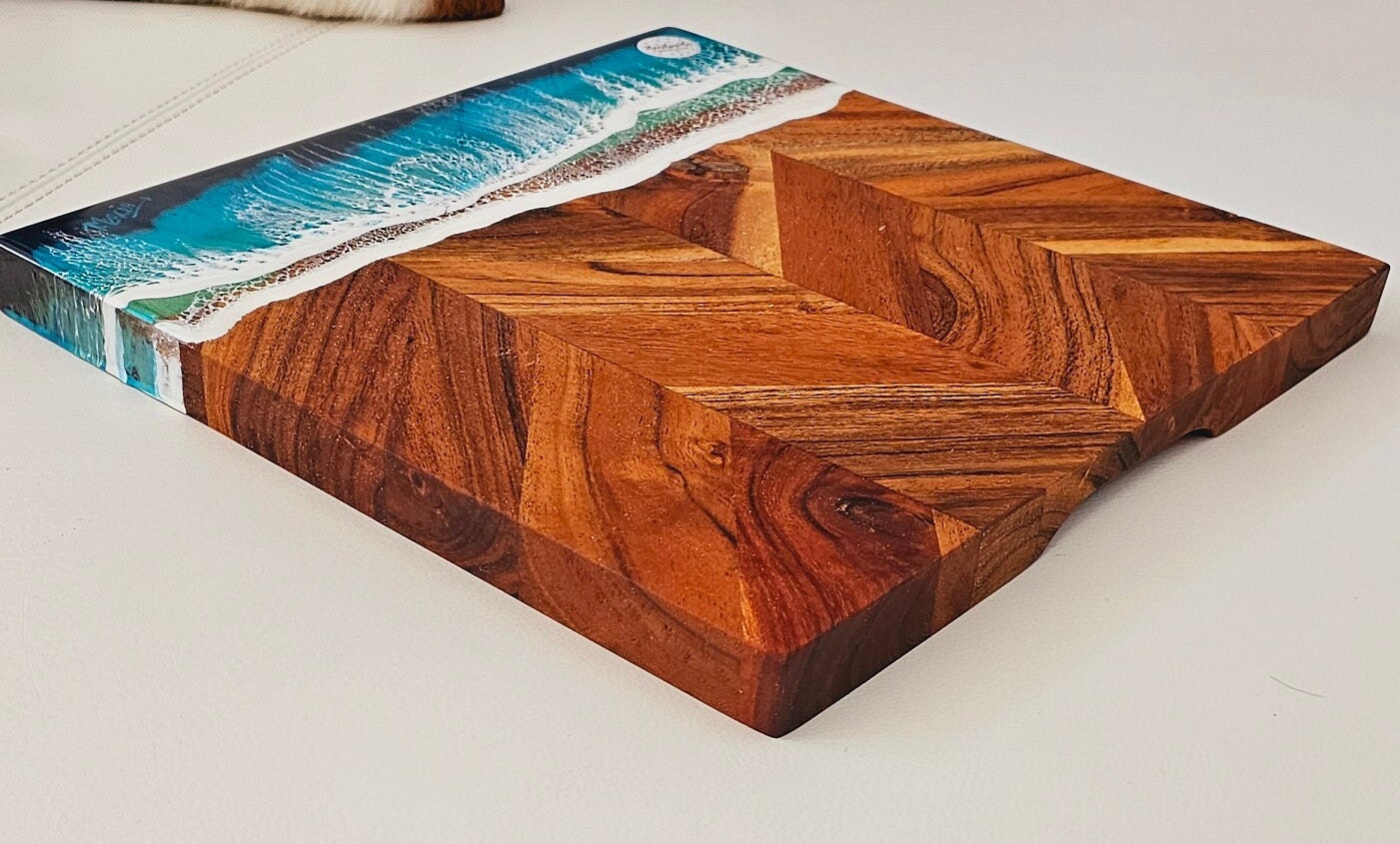 Resin Art Ocean Waves Serving Platter or Cheese Board on Acacia Wood - Etsy