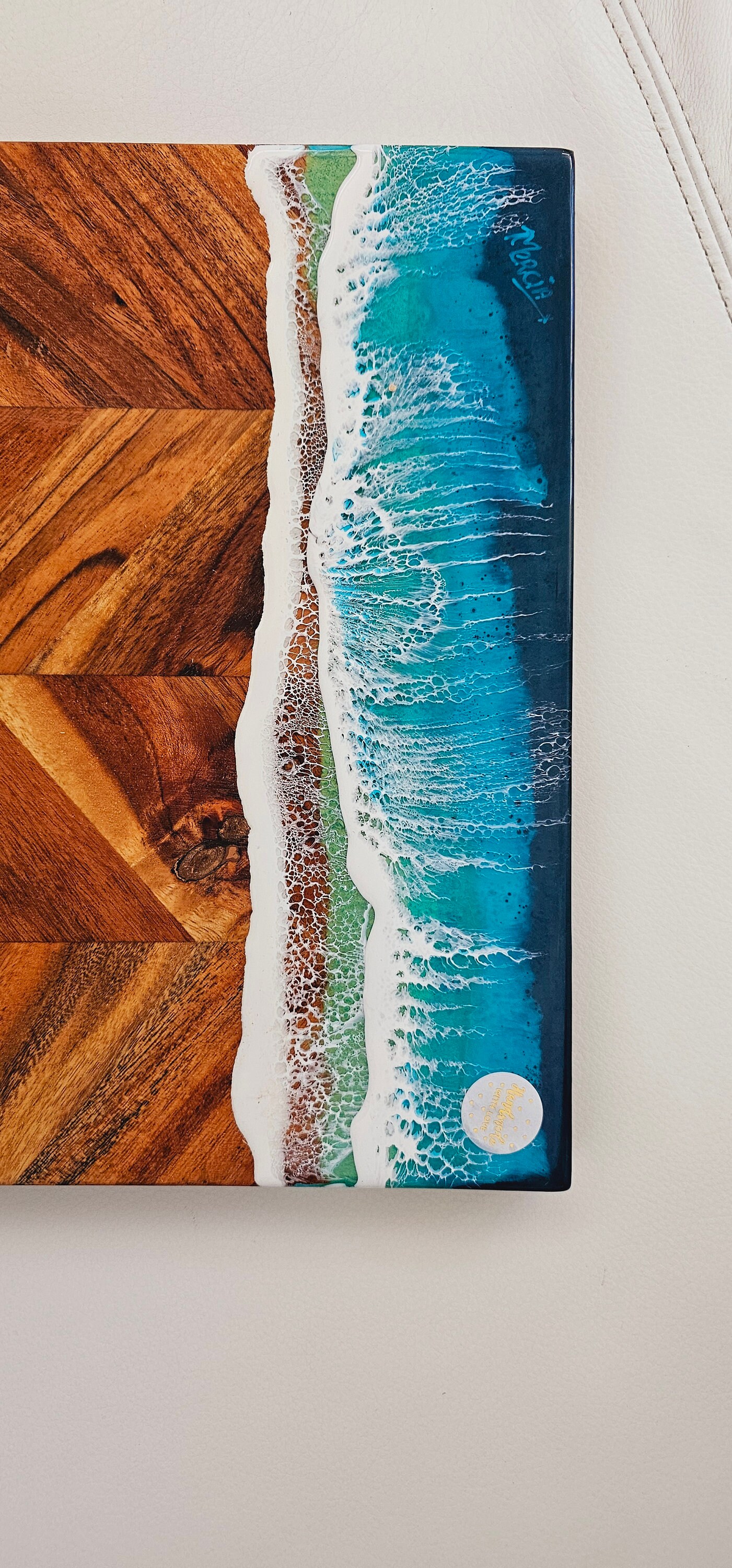 Resin Art Ocean Waves Serving Platter or Cheese Board on Acacia Wood - Etsy