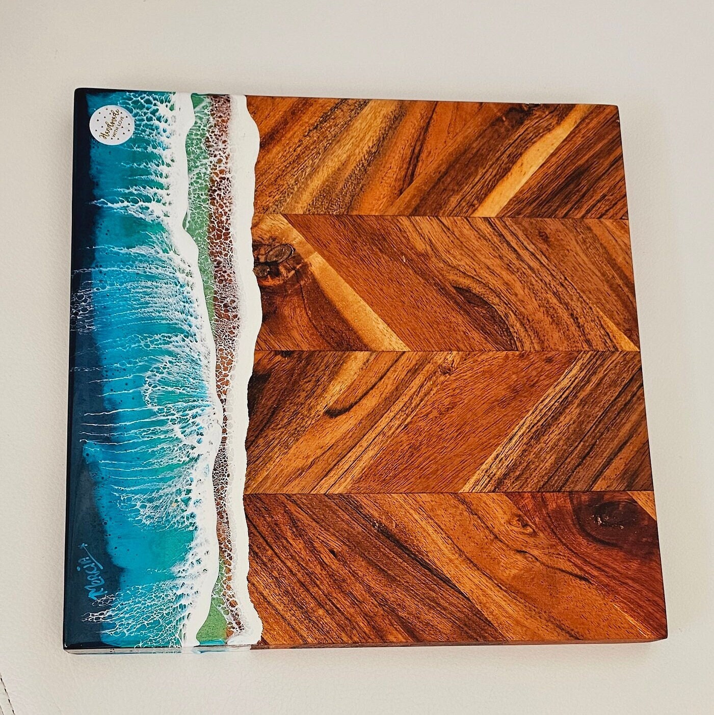 Resin Art Ocean Waves Serving Platter or Cheese Board on Acacia Wood - Etsy