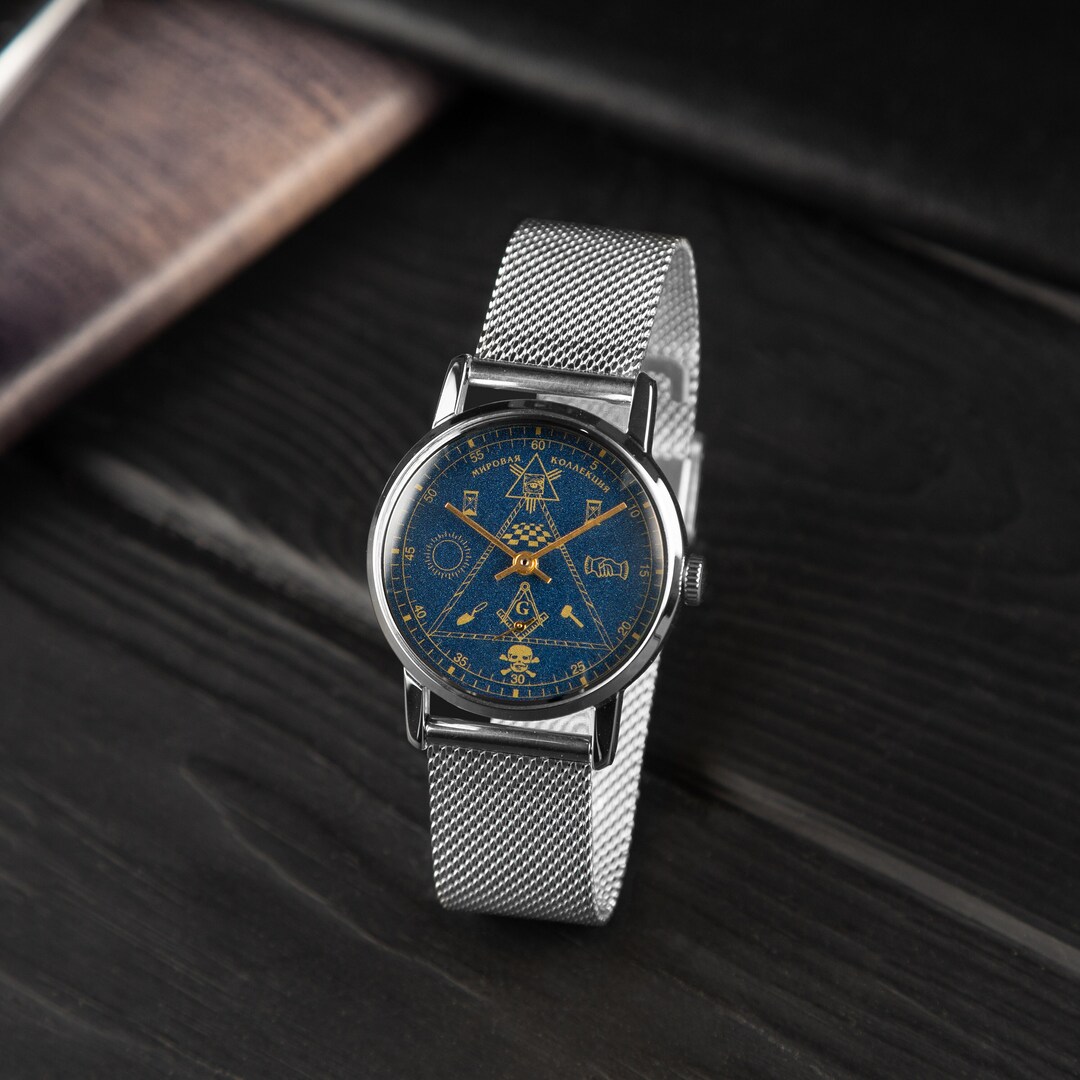 Vintage Mens Wrist Masonic Watch, Masonic Jewelry, Vintage Watch, Blue ...
