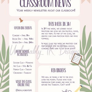 Classroom Newsletter, Boho Pastel, School, Editable Templates, Back to ...