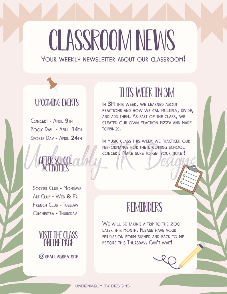 Classroom Newsletter Boho Pastel School Editable Templates - Etsy
