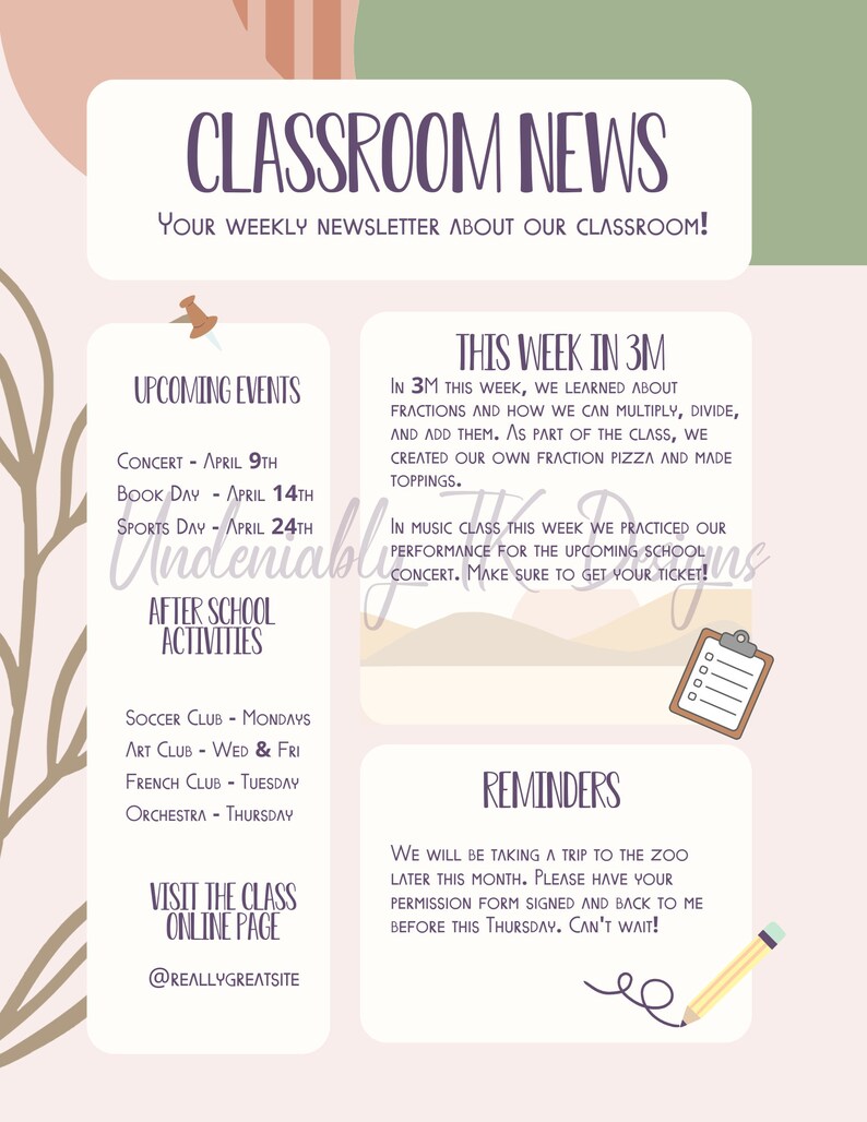 Classroom Newsletter Boho Pastel School Editable Templates - Etsy