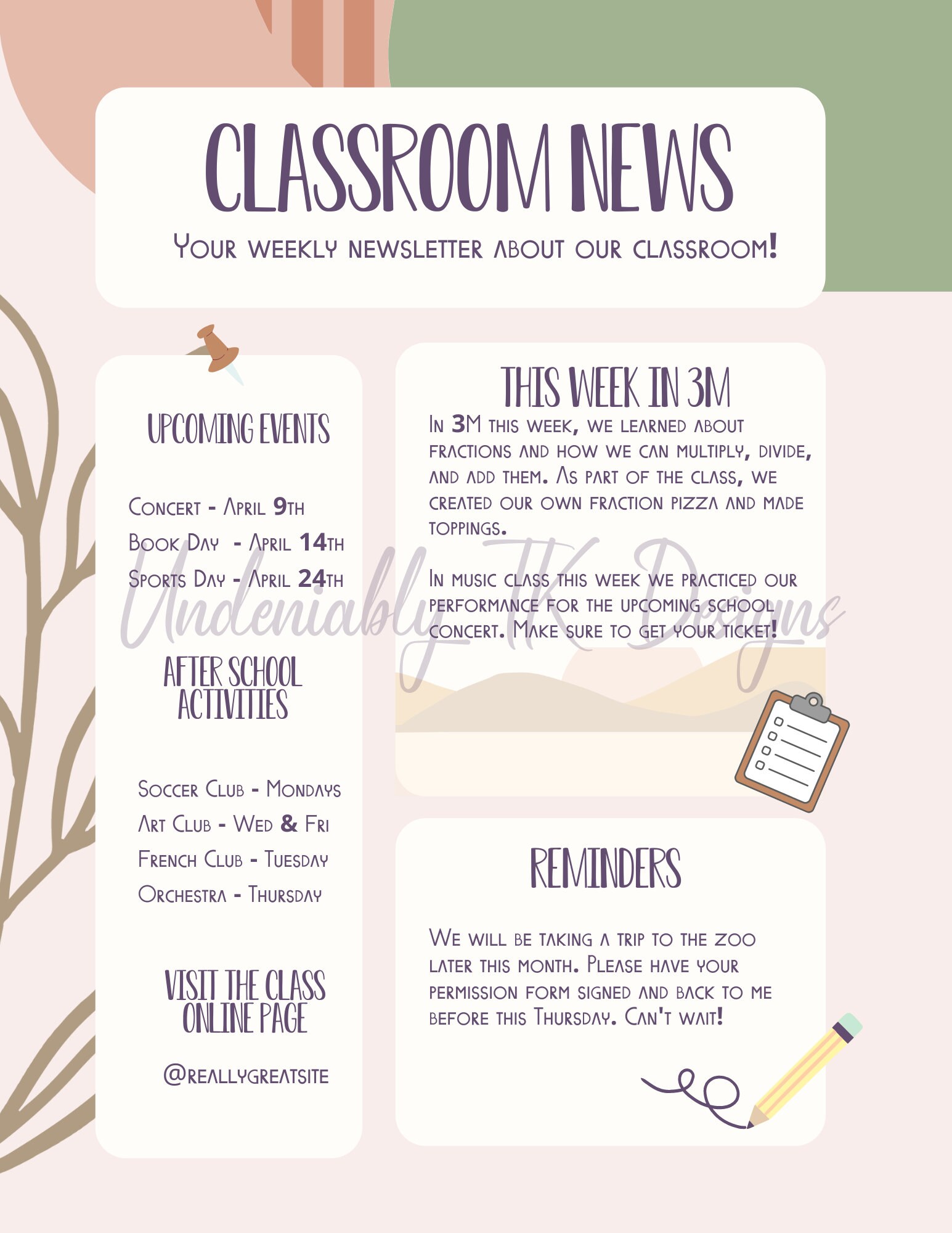 Classroom Newsletter Boho Pastel School Editable Templates - Etsy