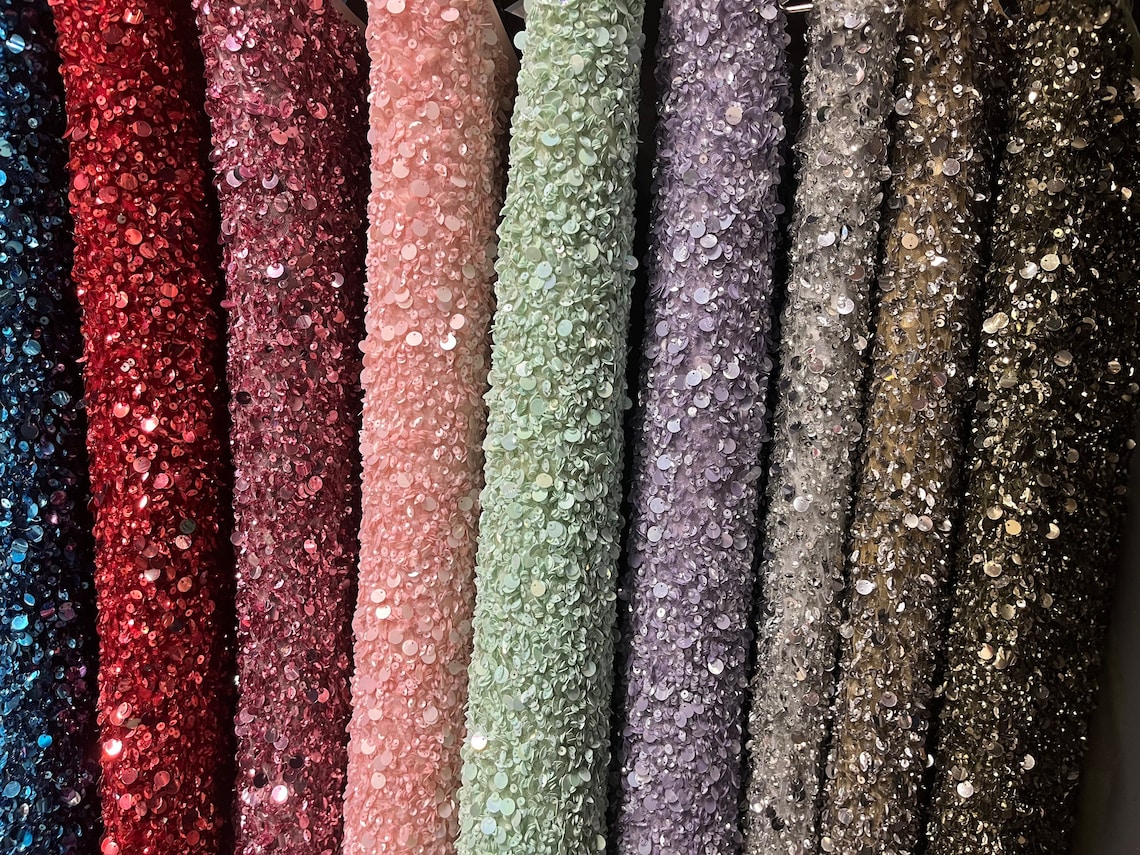 Red Beaded Fabric-red Sequins Fabric-beaded Fabric-sequins - Etsy